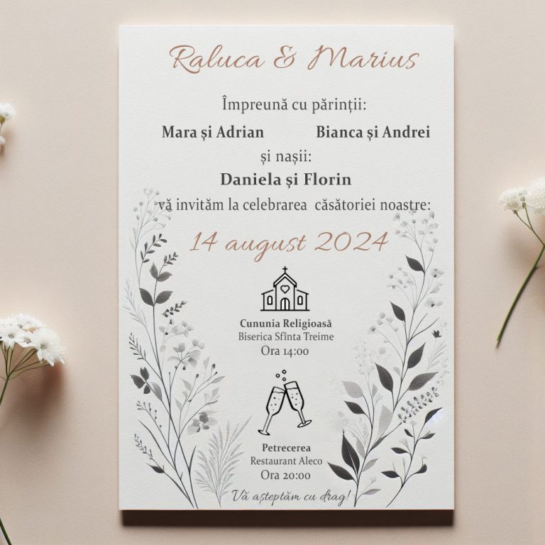 Invitație Digitala de Nuntă Simpla Decorata